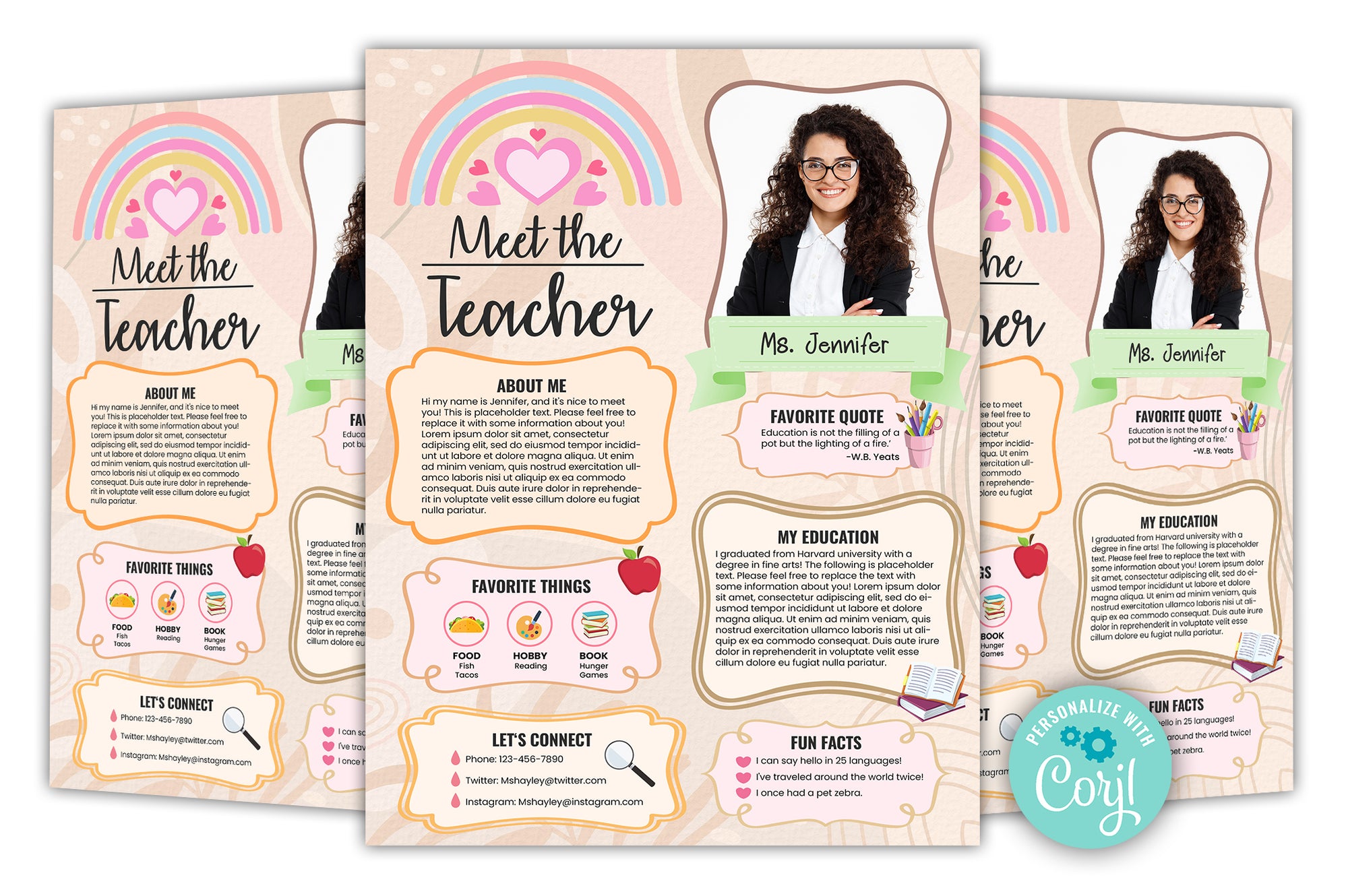 Meet the Teacher Template Rainbow, Editable Back To School Coral Photo ...