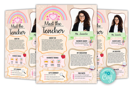 Meet the Teacher Template Rainbow, Editable Back To School Coral Photo ...
