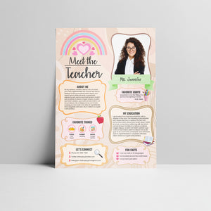 Meet the Teacher Template Rainbow, Editable Back To School Coral Photo ...