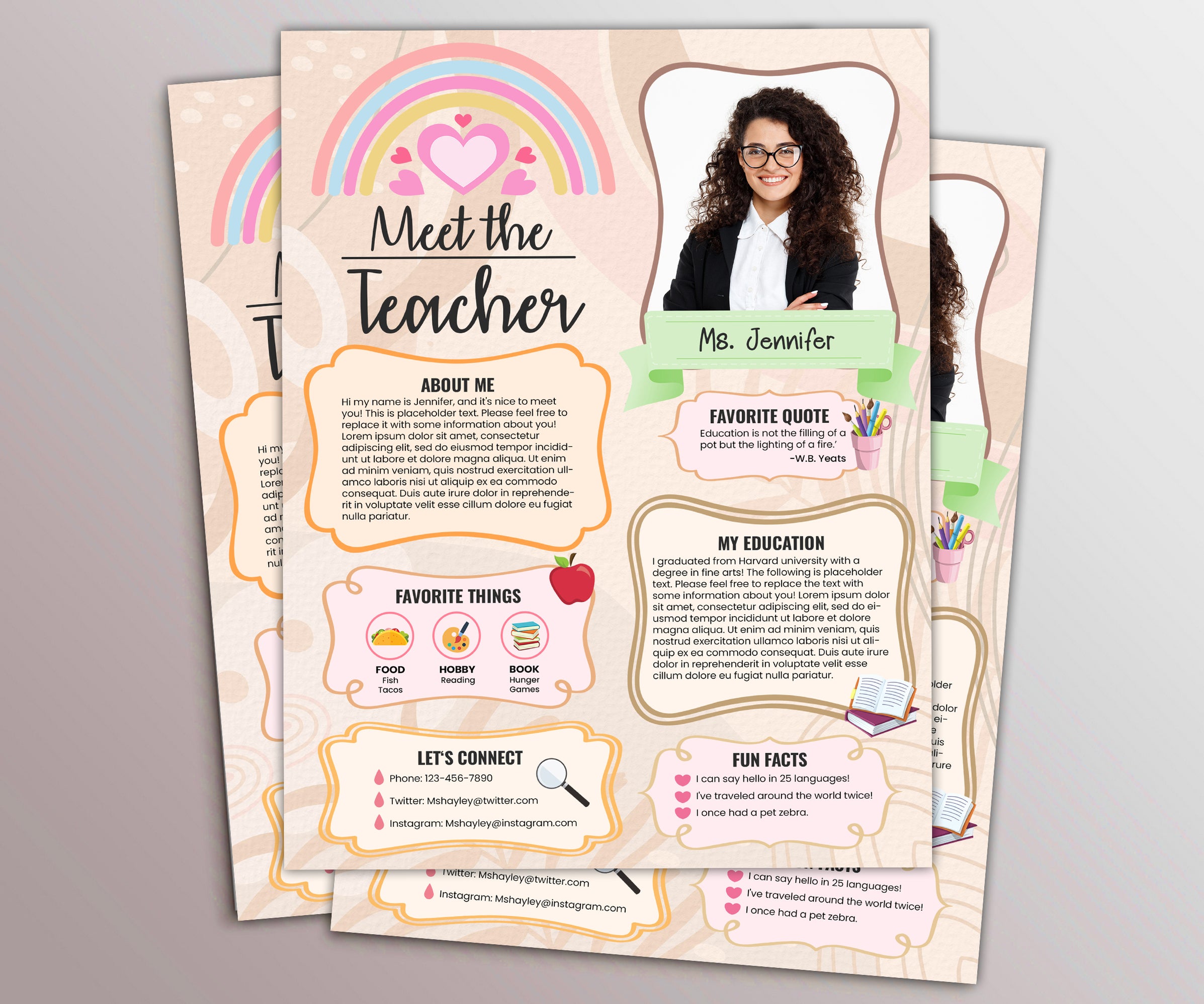 Meet the Teacher Template Rainbow, Editable Back To School Coral Photo ...