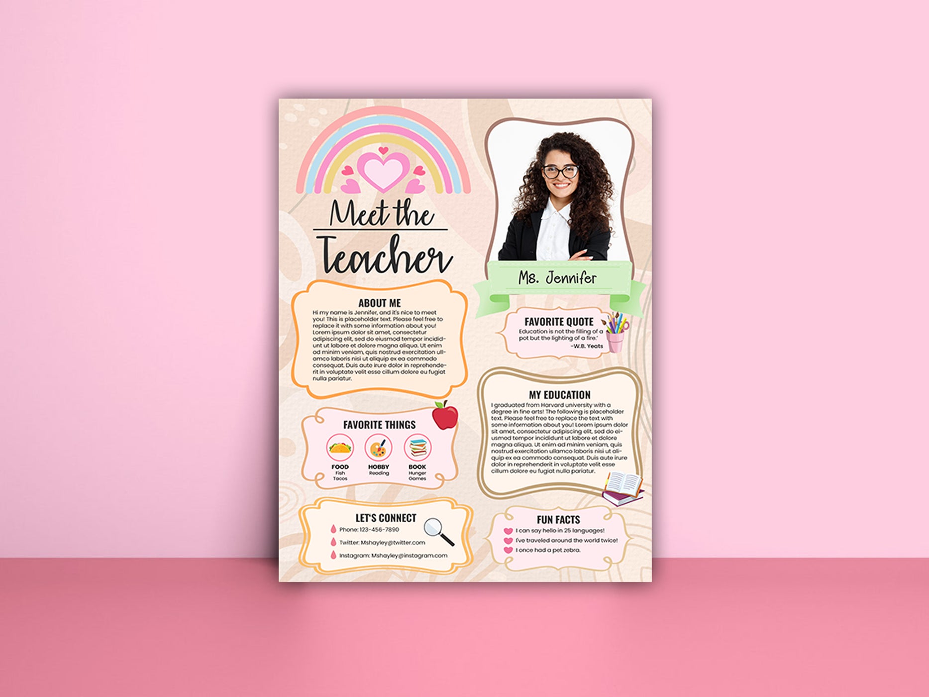 Meet the Teacher Template Rainbow, Editable Back To School Coral Photo ...