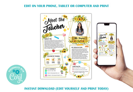 Meet The Teacher Template Sunflower White Background, Editable Back to ...