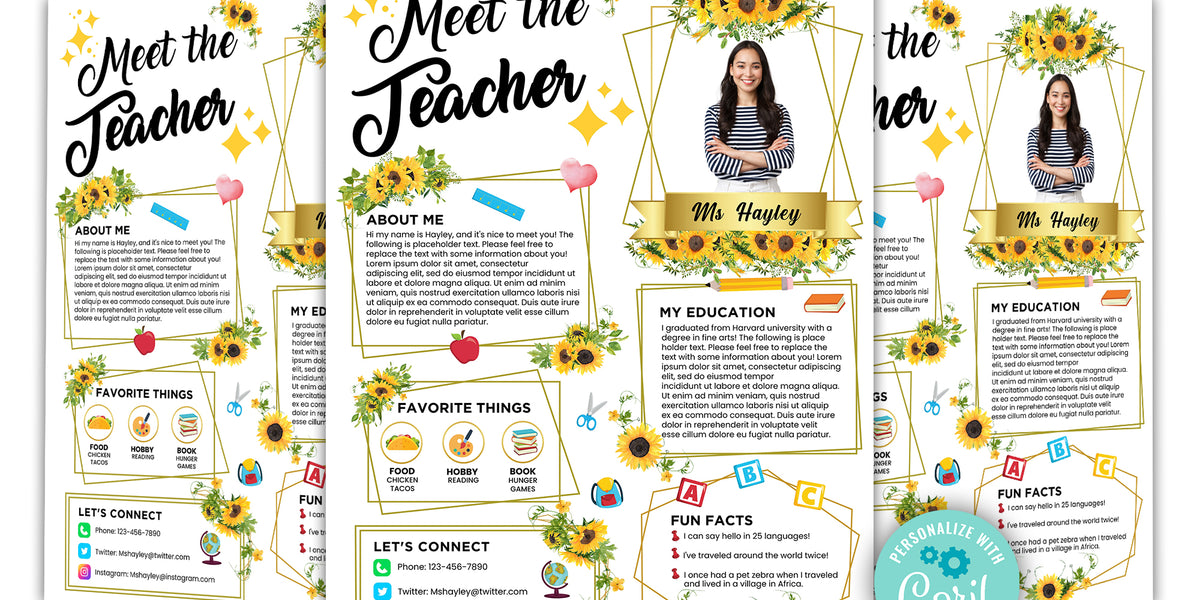 Meet The Teacher Template Sunflower White Background, Editable Back to ...