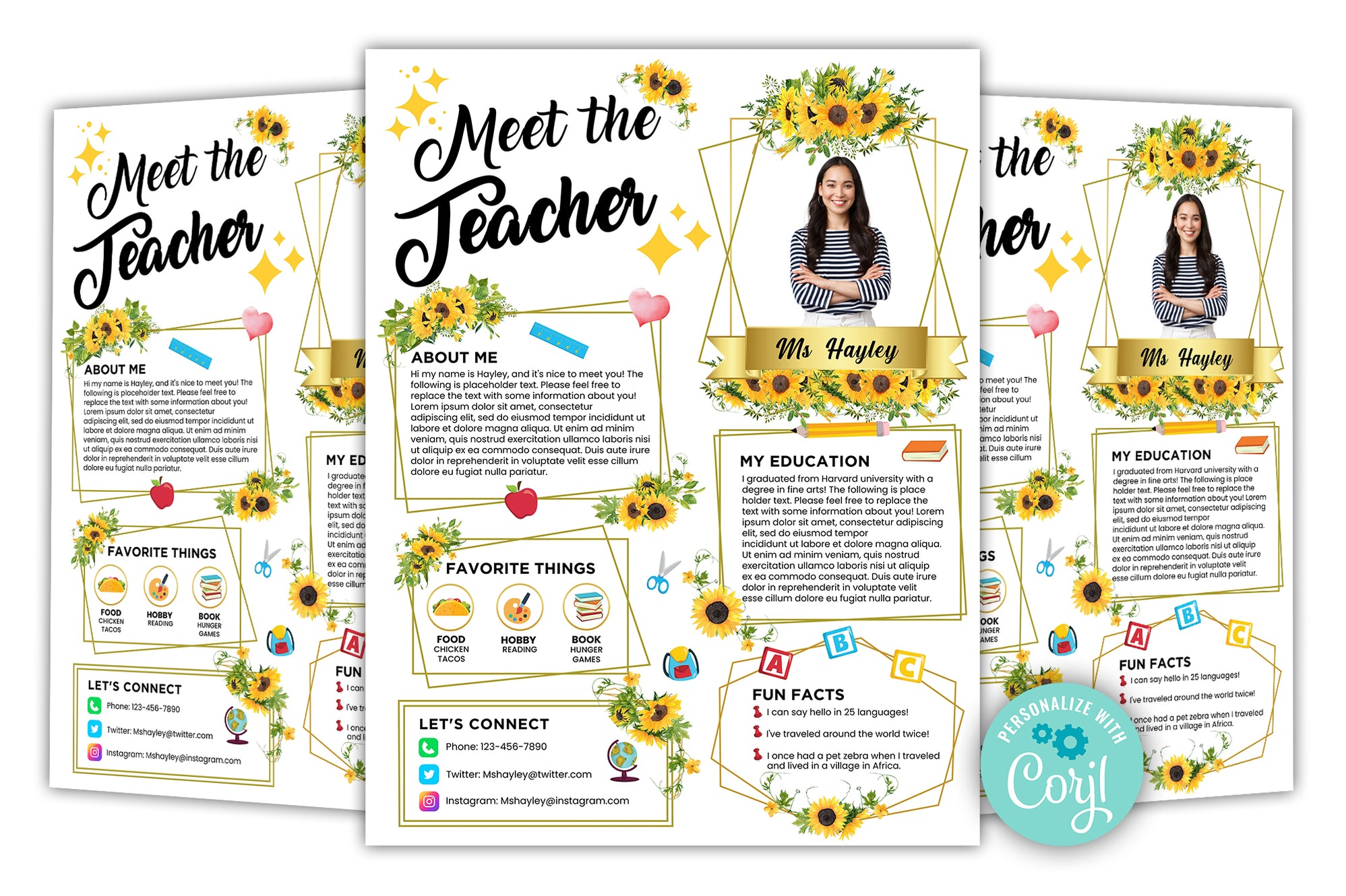 Meet The Teacher Template Sunflower White Background, Editable Back to ...