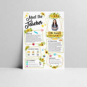 Meet The Teacher Template Sunflower White Background, Editable Back to ...