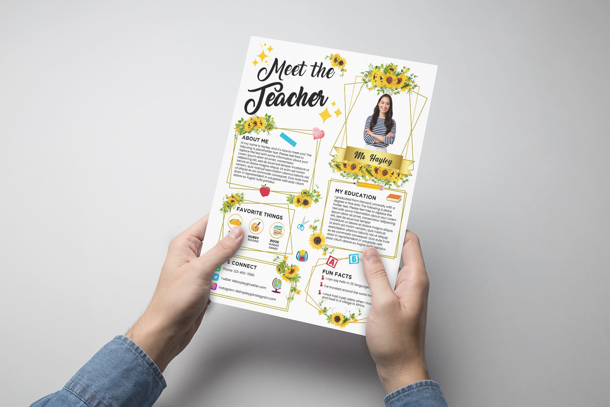 Meet The Teacher Template Sunflower White Background, Editable Back to ...