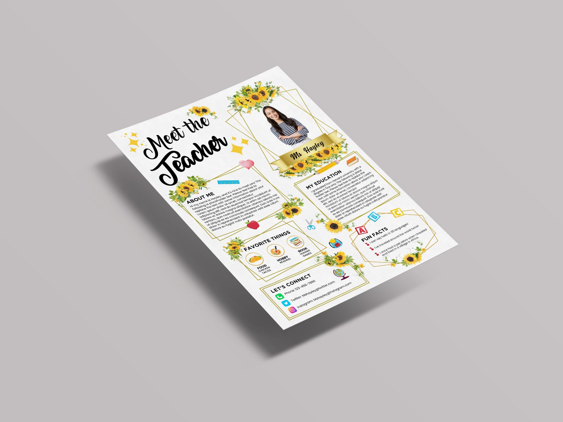 Meet The Teacher Template Sunflower White Background, Editable Back to ...