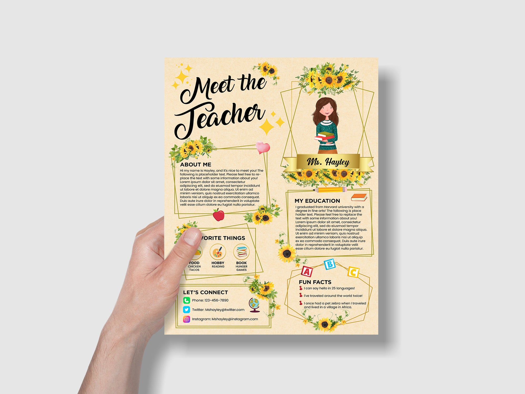 Meet The Teacher Sunflower Gold, Editable Back To School Photo Teacher ...