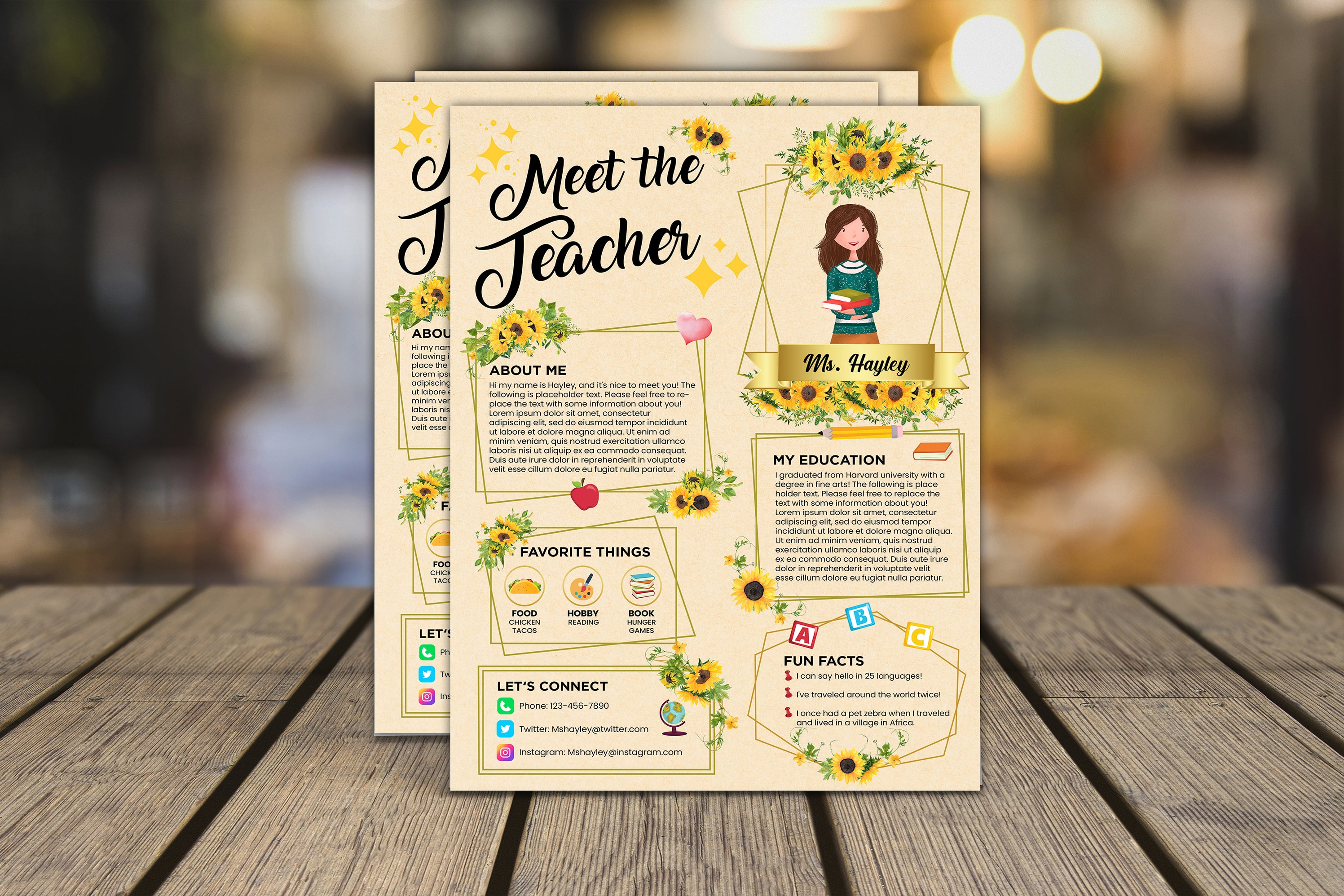 Meet The Teacher Sunflower Gold, Editable Back To School Photo Teacher ...