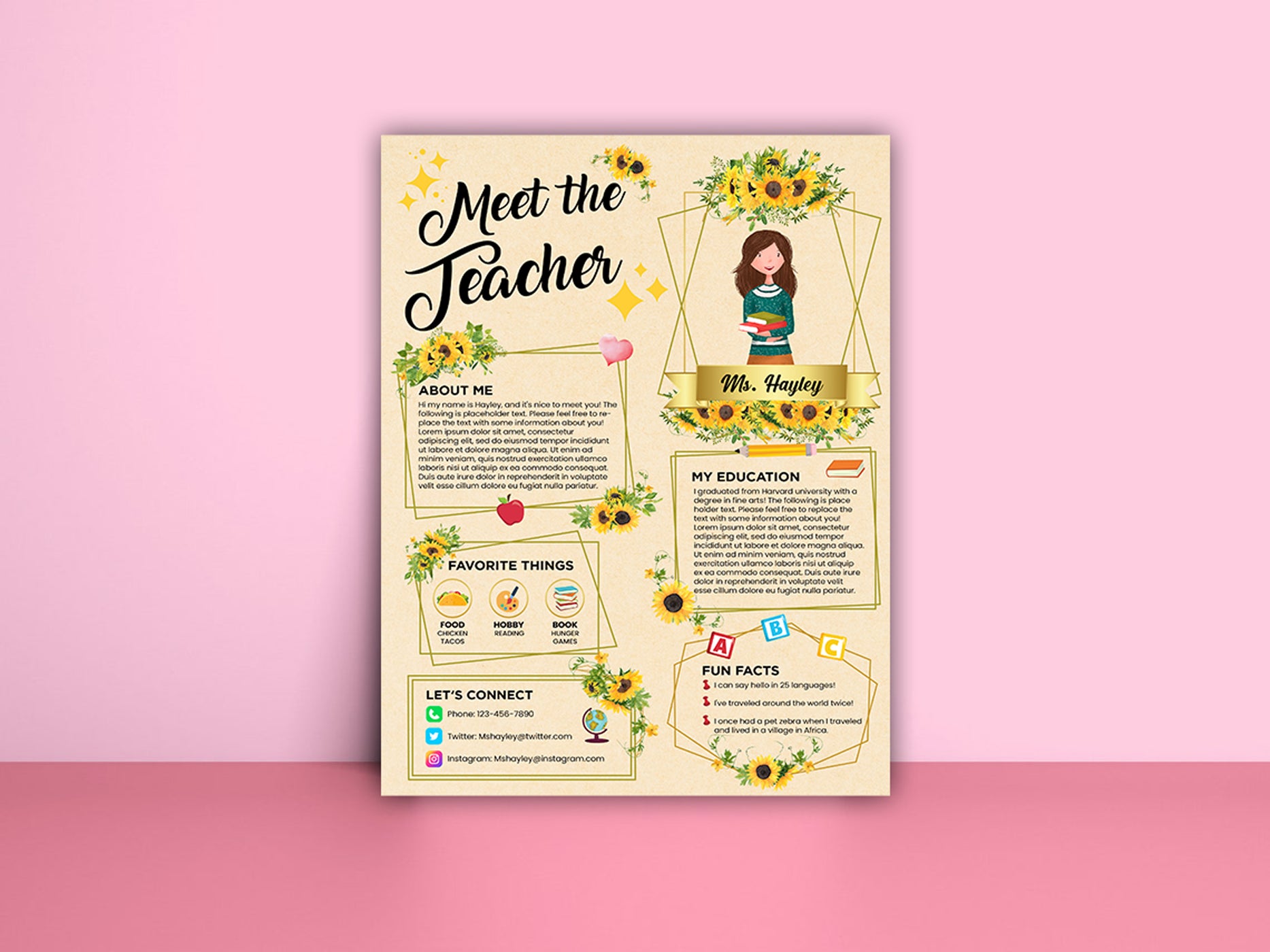 Meet The Teacher Sunflower Gold, Editable Back To School Photo Teacher ...