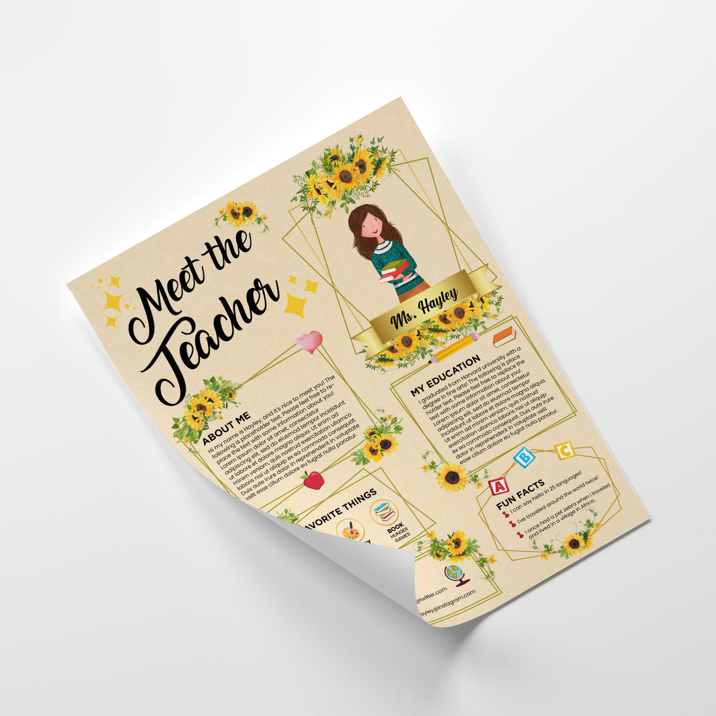 Meet The Teacher Sunflower Gold, Editable Back To School Photo Teacher ...