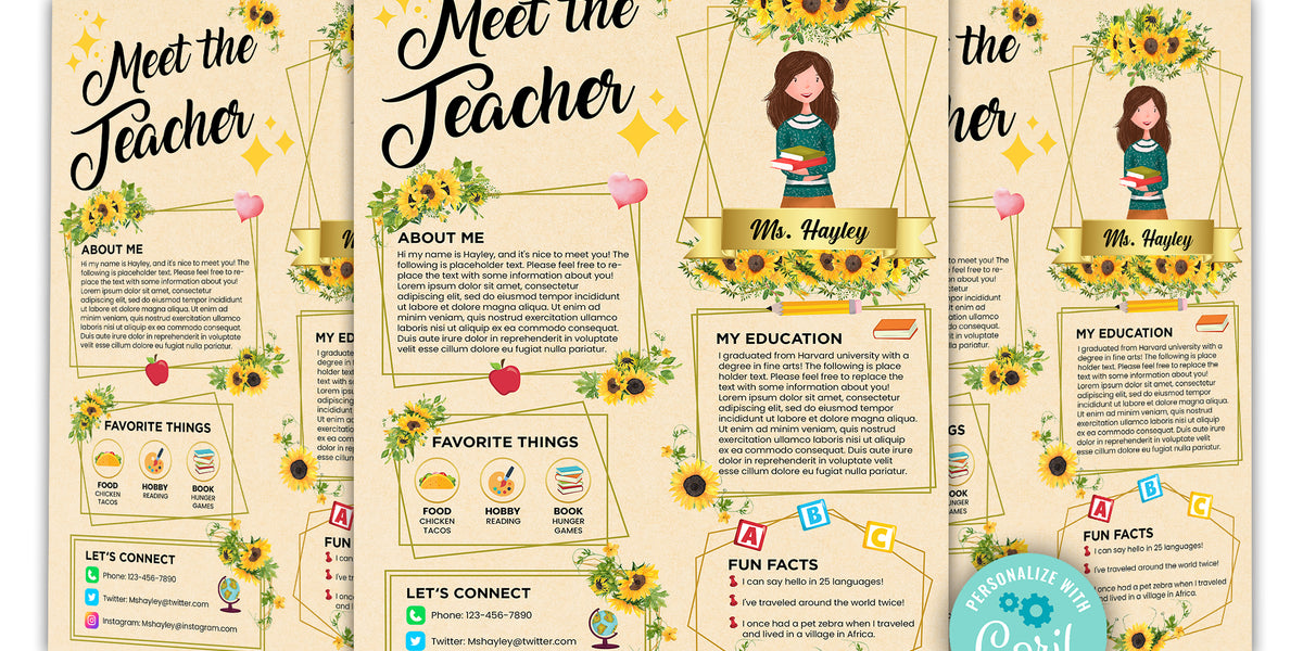 Meet The Teacher Sunflower Gold, Editable Back To School Photo Teacher ...