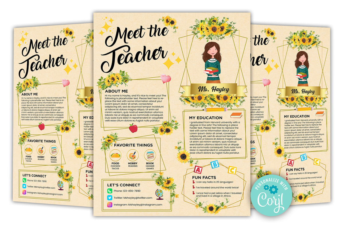 Meet The Teacher Sunflower Gold, Editable Back To School Photo Teacher ...