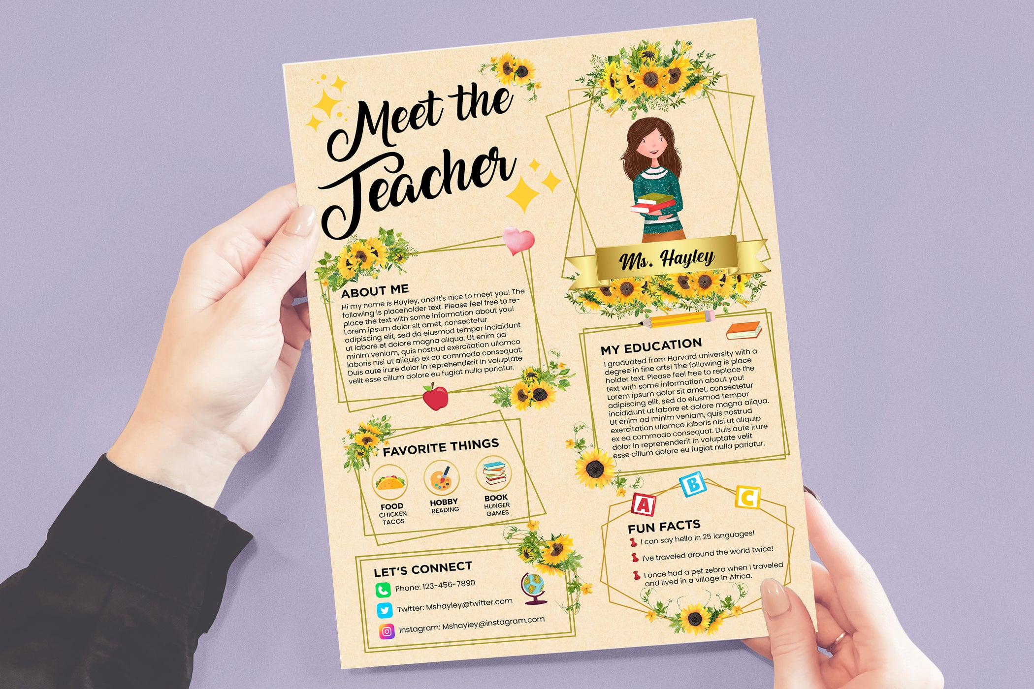 Meet The Teacher Sunflower Gold, Editable Back To School Photo Teacher ...