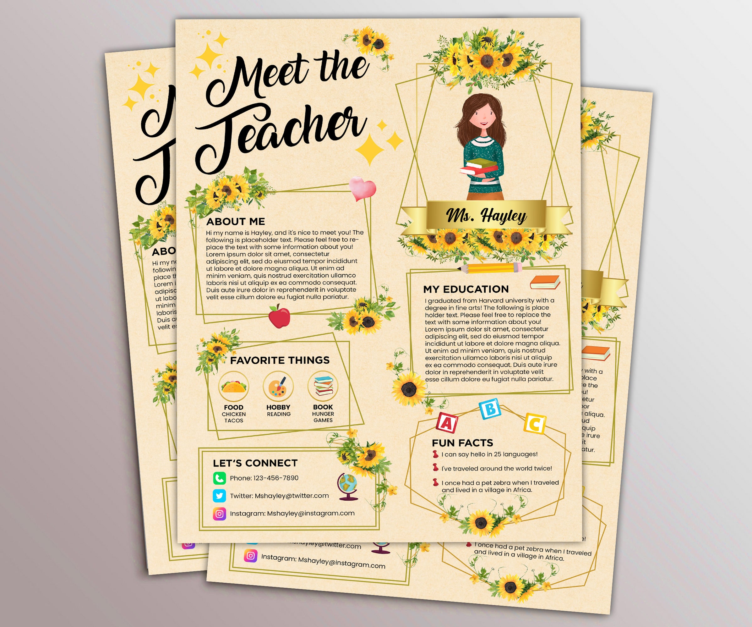 Meet The Teacher Sunflower Gold, Editable Back To School Photo Teacher ...