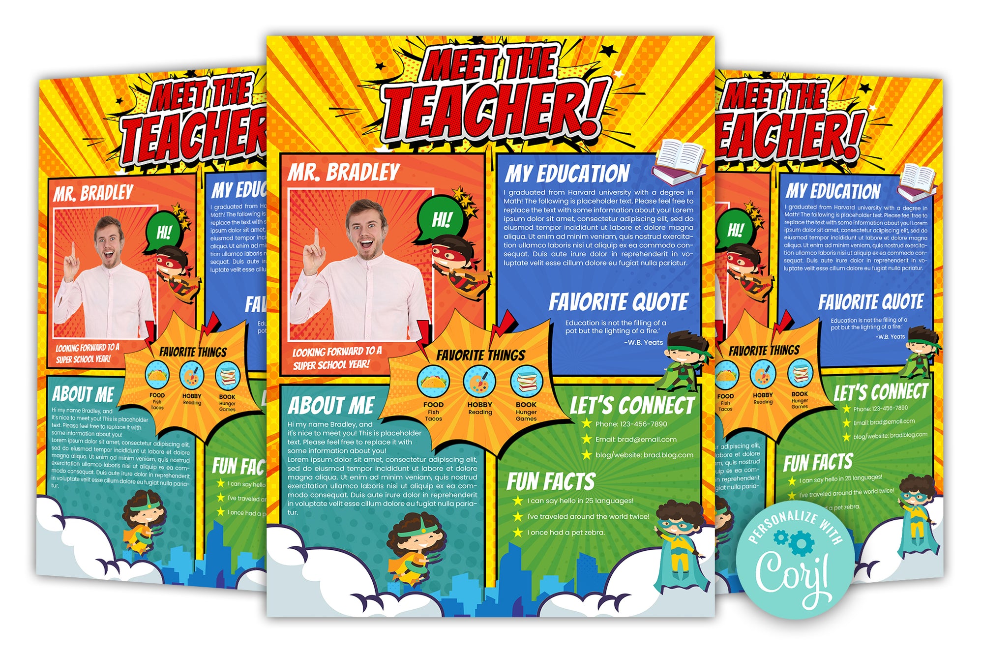 Meet The Teacher Template Superhero Theme, Editable Photo Teacher News ...