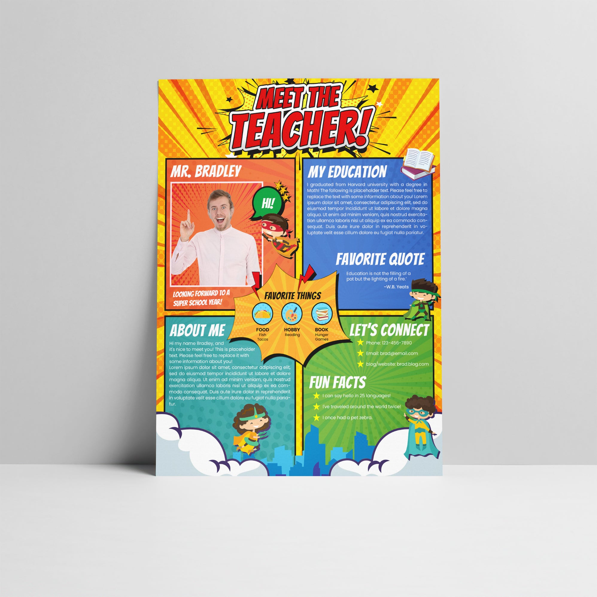 Meet The Teacher Template Superhero Theme, Editable Photo Teacher News ...