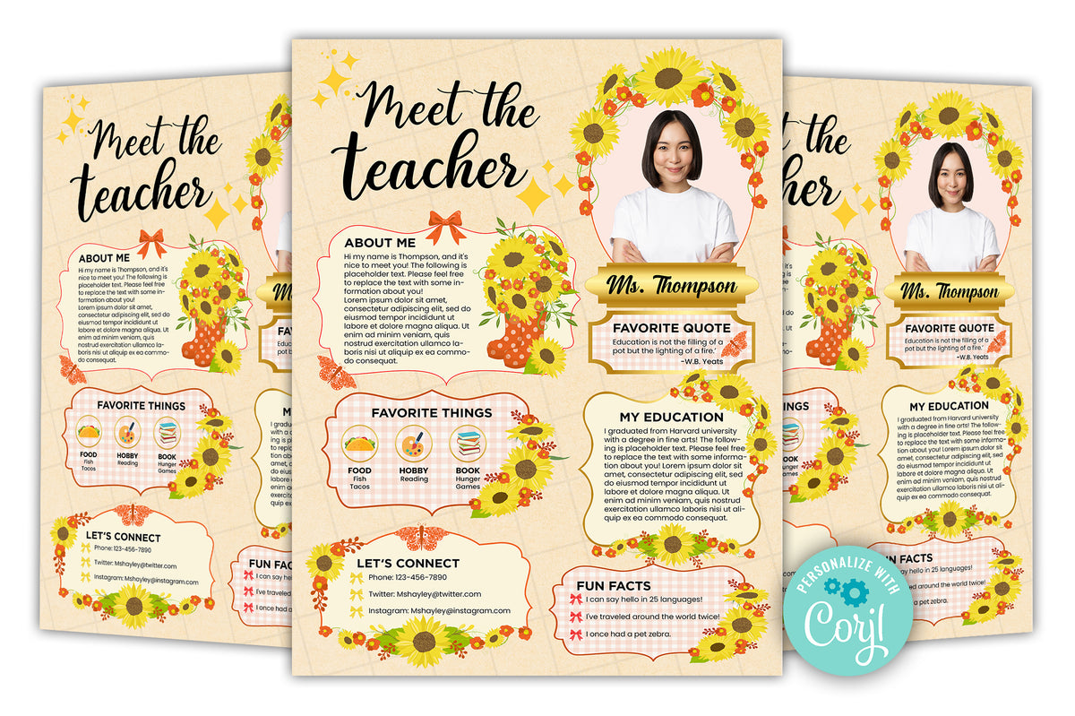 Meet The Teacher Template, Teacher Newsletter Editable Yellow and Oran ...