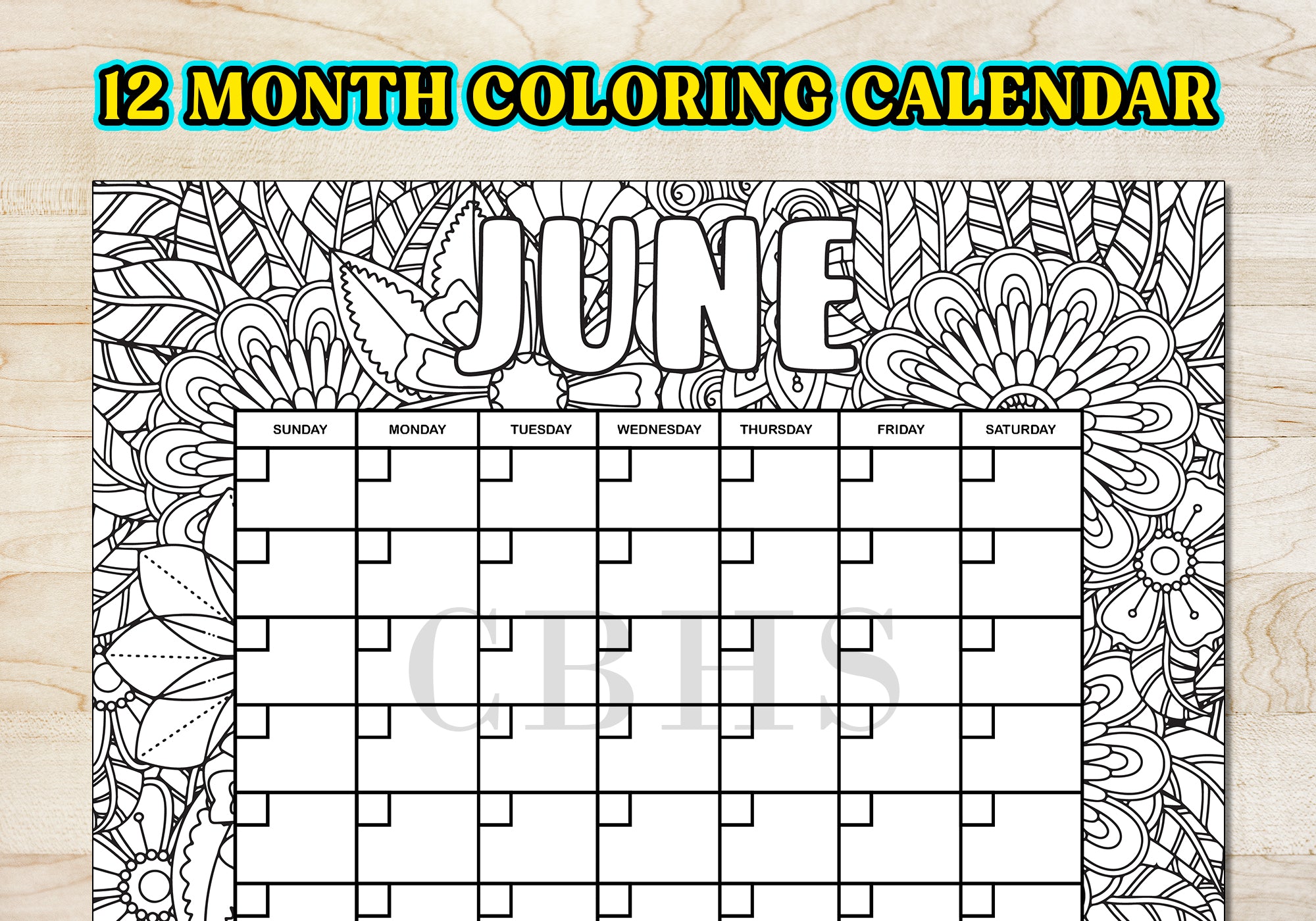 PDF Flower Pattern 12 Month Coloring Calendar, Printable Floral Colori ...