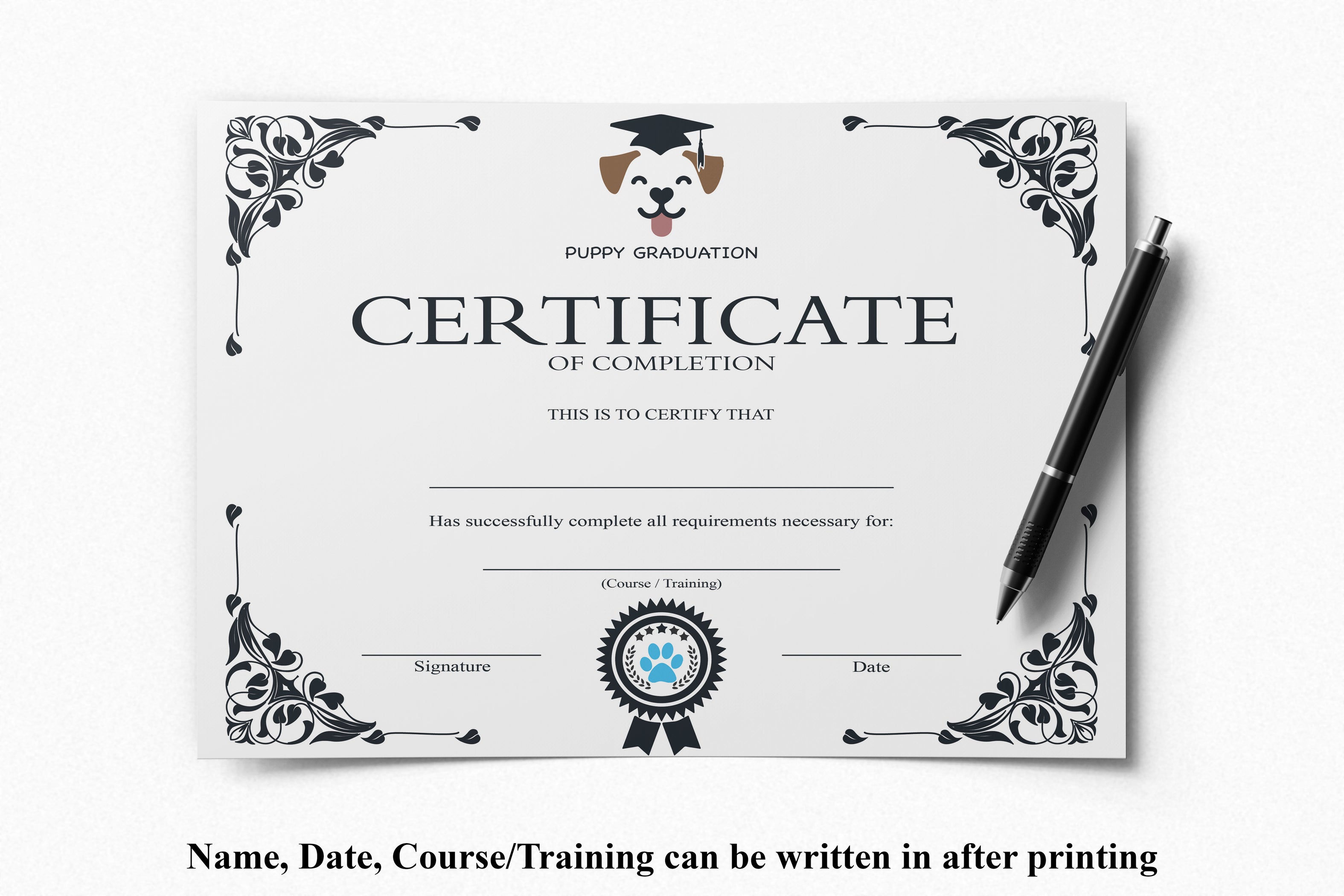 Downloadable Puppy Dog Graduation Certificate Template — Posh Park