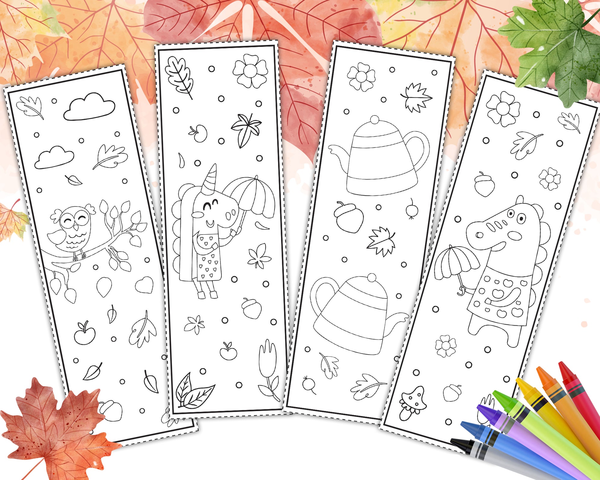 Printable Fall Coloring Activities for Kids, PDF Fall Coloring Bookmar ...
