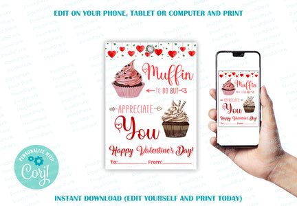 DIY Editable Valentine's Day Muffin Gift Tags, Sweet Appreciation Gift ...