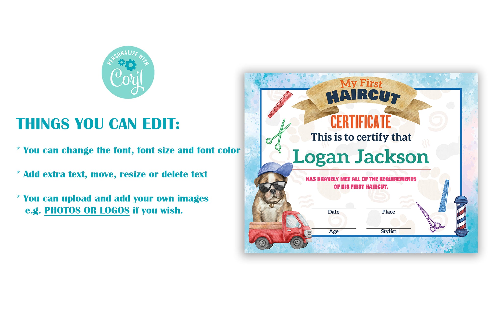 DIY First Haircut Certificate, Editable Boy First Hair Cut Keepsake, P ...