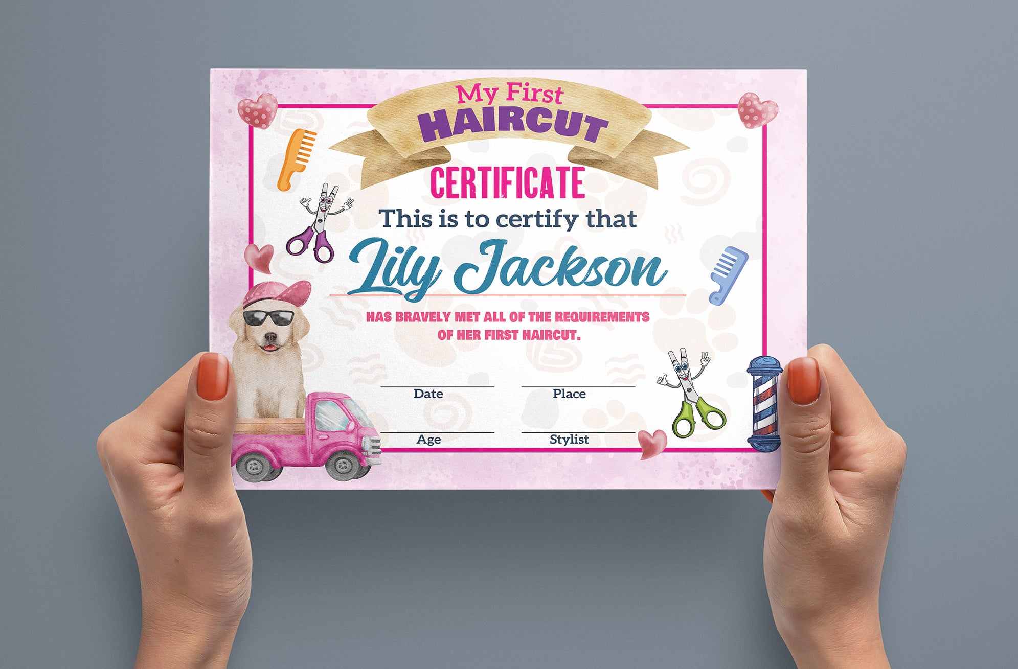 DIY First Haircut Certificate for Girls, Editable Pink Haircut Keepsak ...