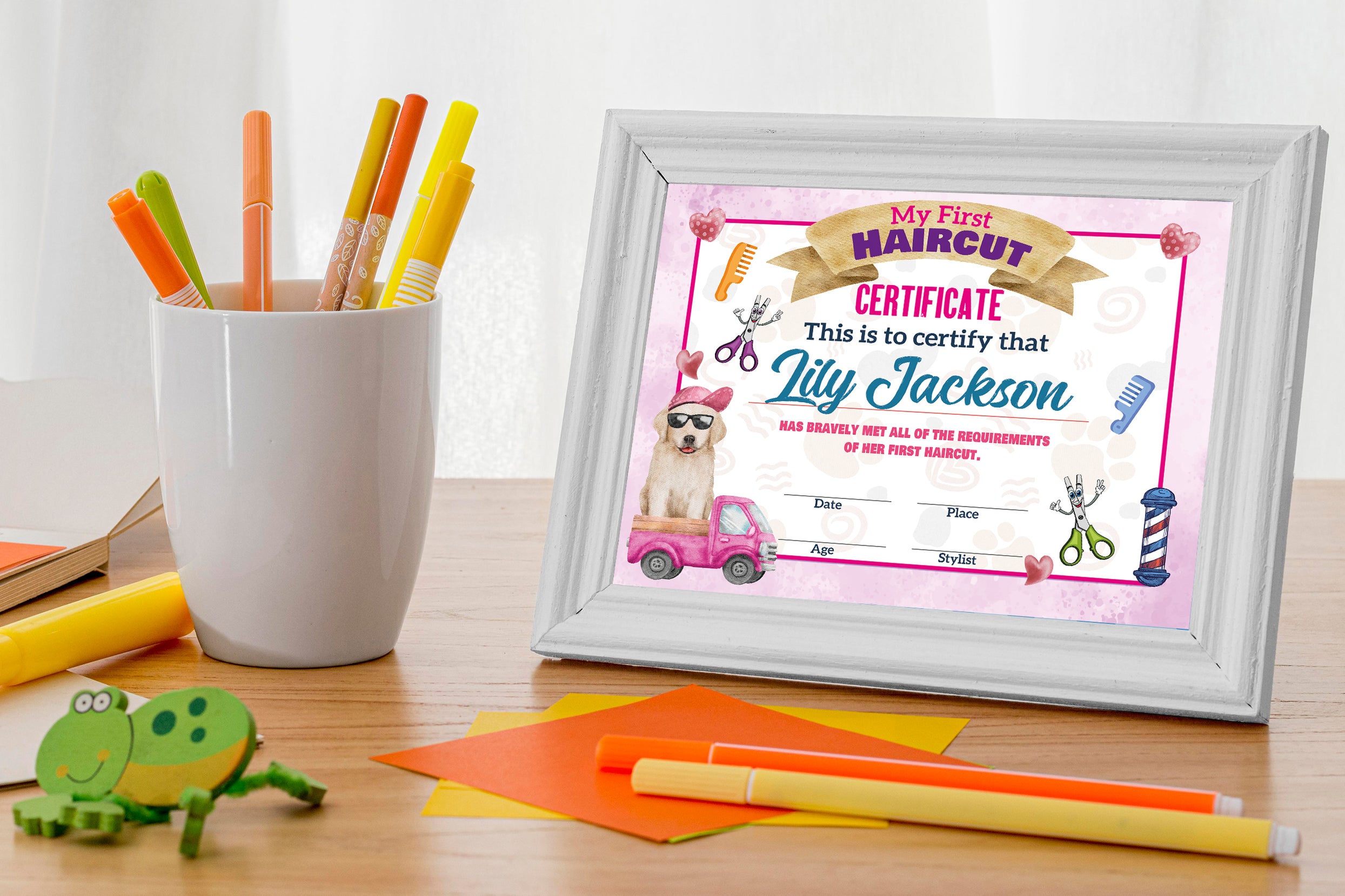 DIY First Haircut Certificate for Girls, Editable Pink Haircut Keepsak ...