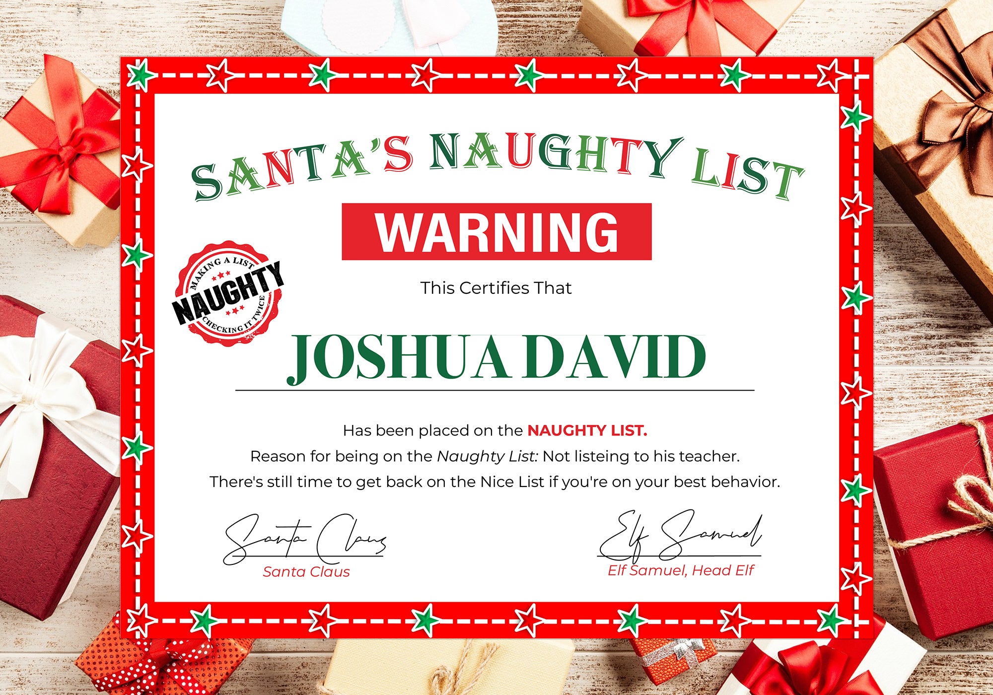 Printable Santa Naughty List & Warning Letter Certificate — Posh Park