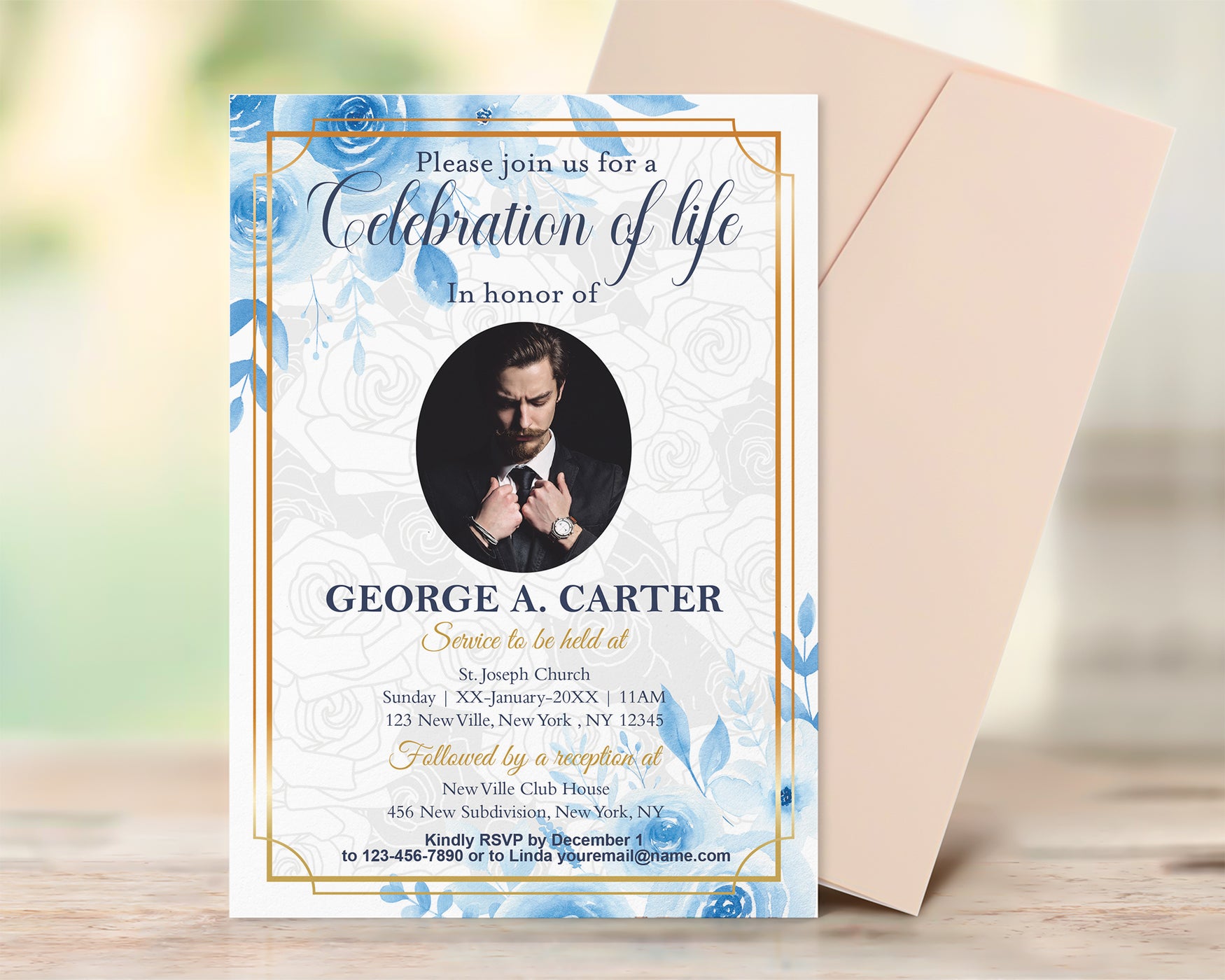 Editable Blue Funeral Program Announcement & Invite Template — Posh Park