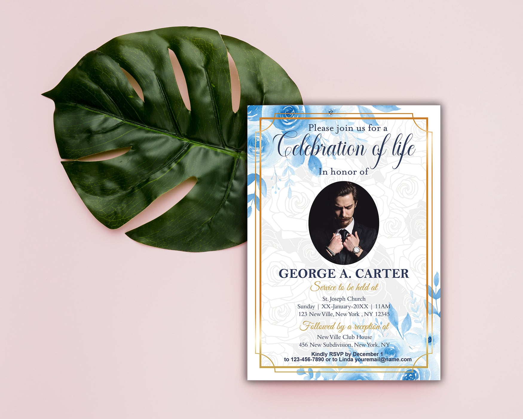 Editable Blue Funeral Program Announcement & Invite Template — Posh Park