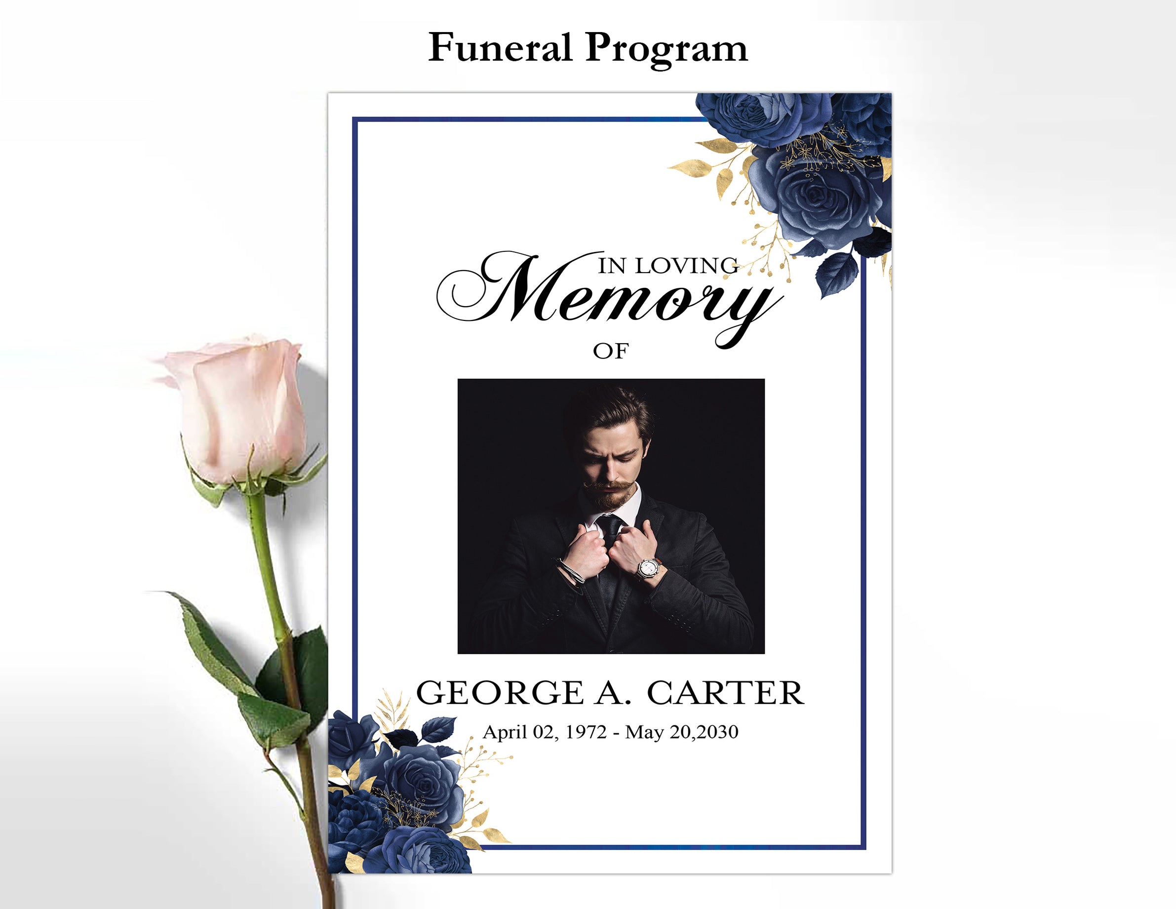 Editable 9 Piece Blue Obituary Template Bundle | Funeral Bookmark | 8 ...