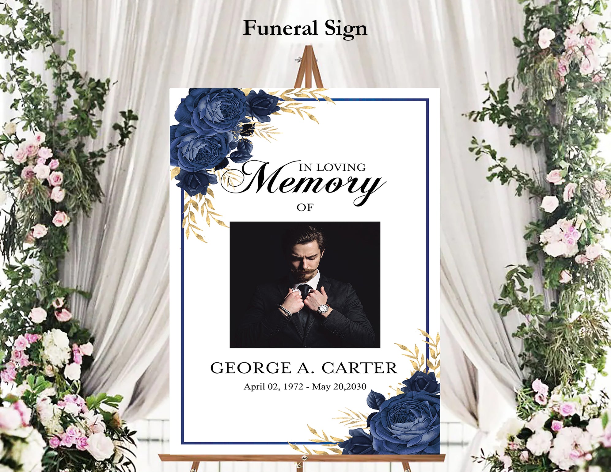 Editable 9 Piece Blue Obituary Template Bundle | Funeral Bookmark | 8 ...