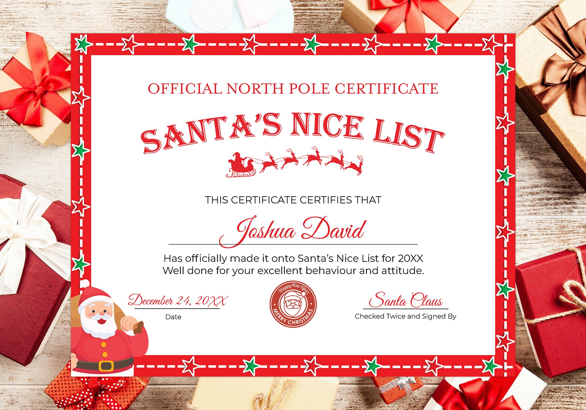 Festive Red Christmas Nice List Certificate Template — Posh Park