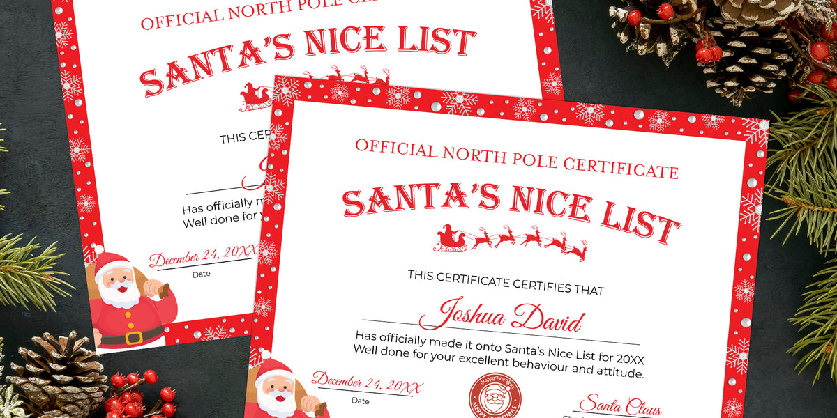 Custom Red White Christmas Nice List Certificate — Posh Park