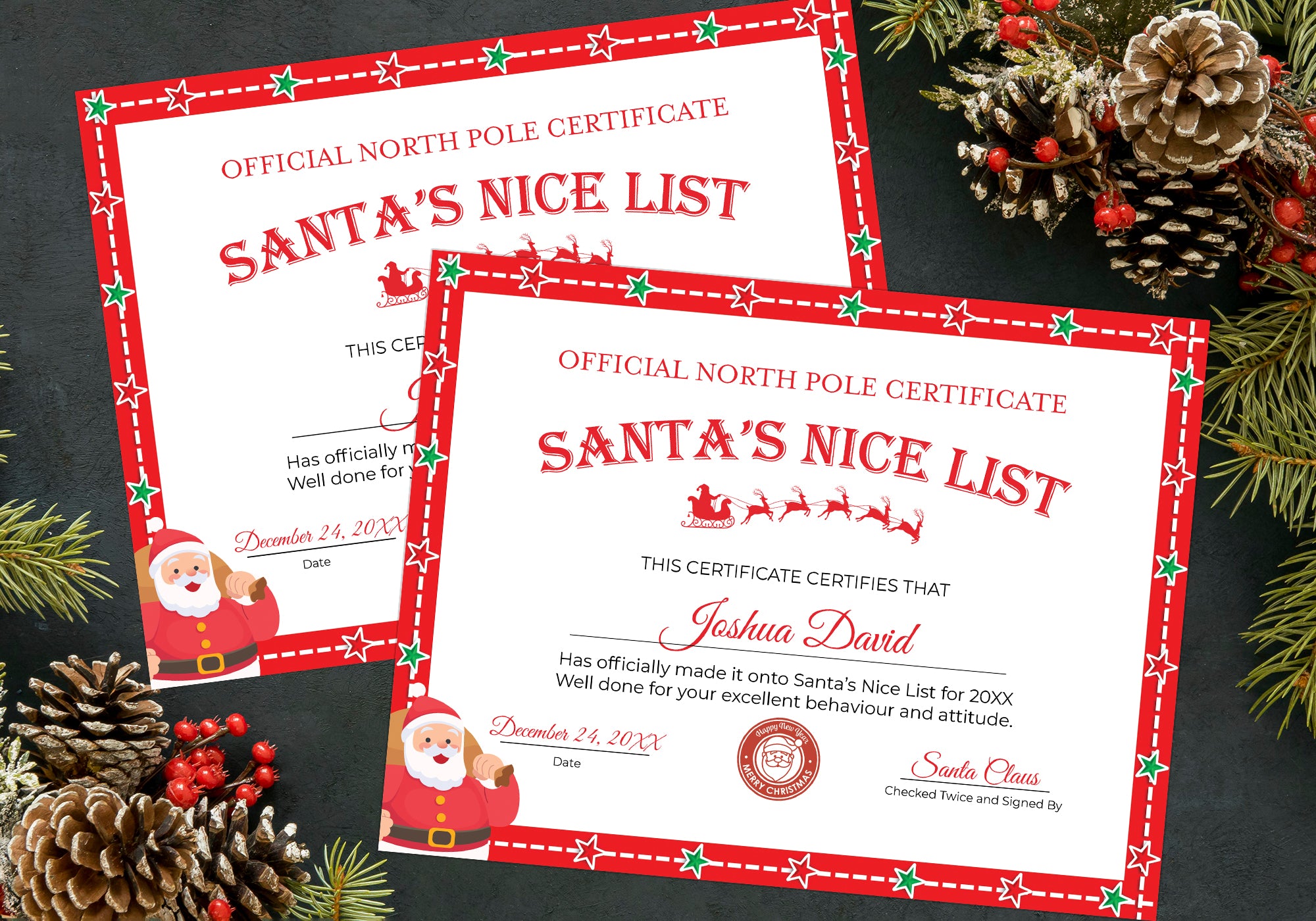 Festive Red Christmas Nice List Certificate Template — Posh Park