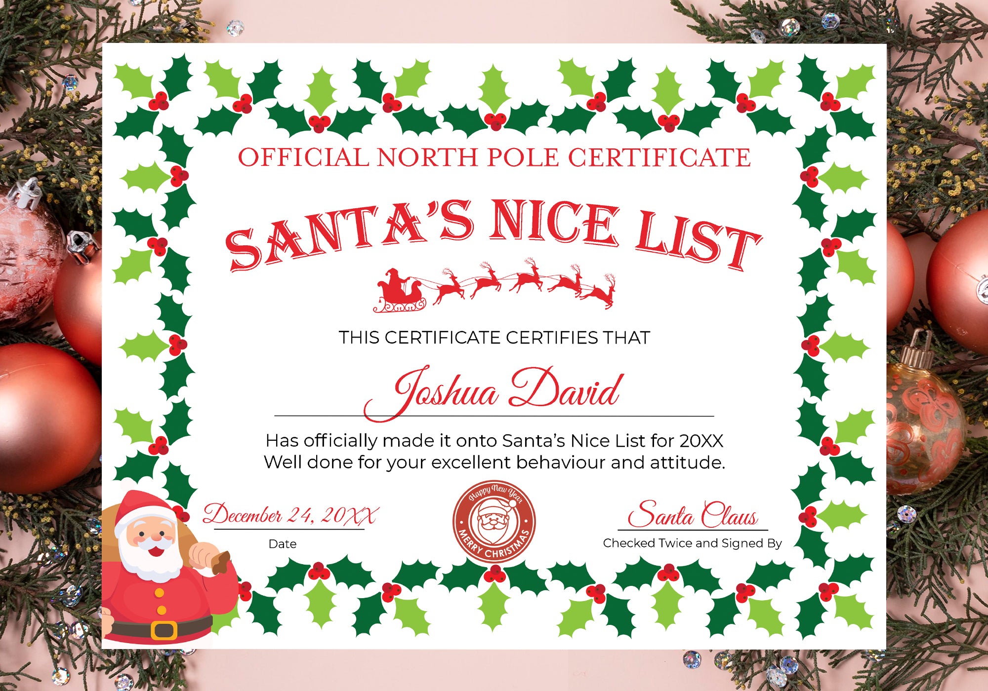 Editable & Printable Santa Nice List Christmas Certificate Templates ...