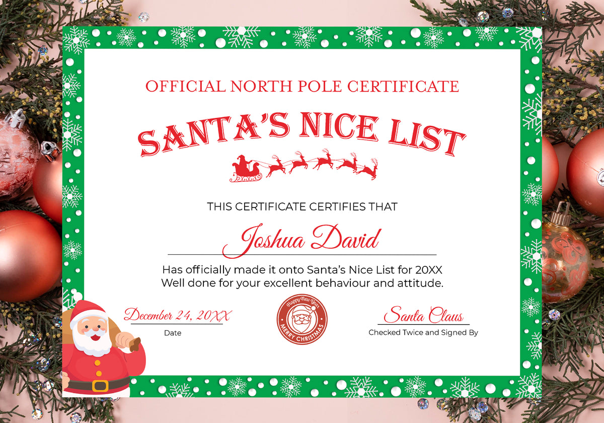 Printable Nice List Santa Certificate for Kids — Posh Park
