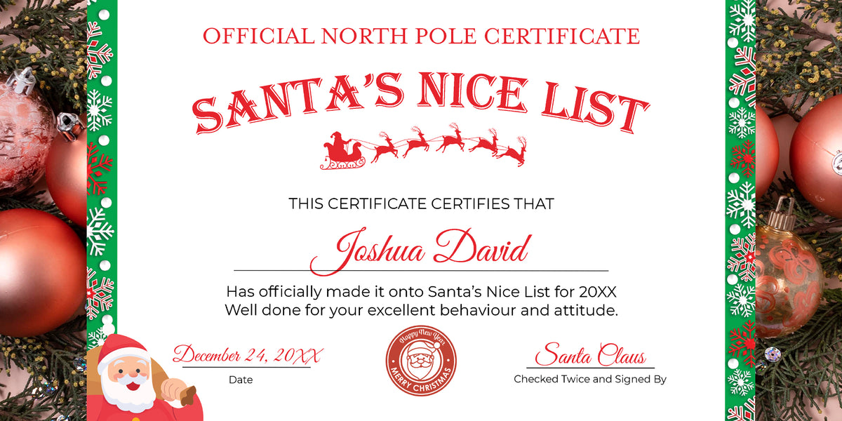 Printable Festive Green Christmas Nice List Certificate — Posh Park