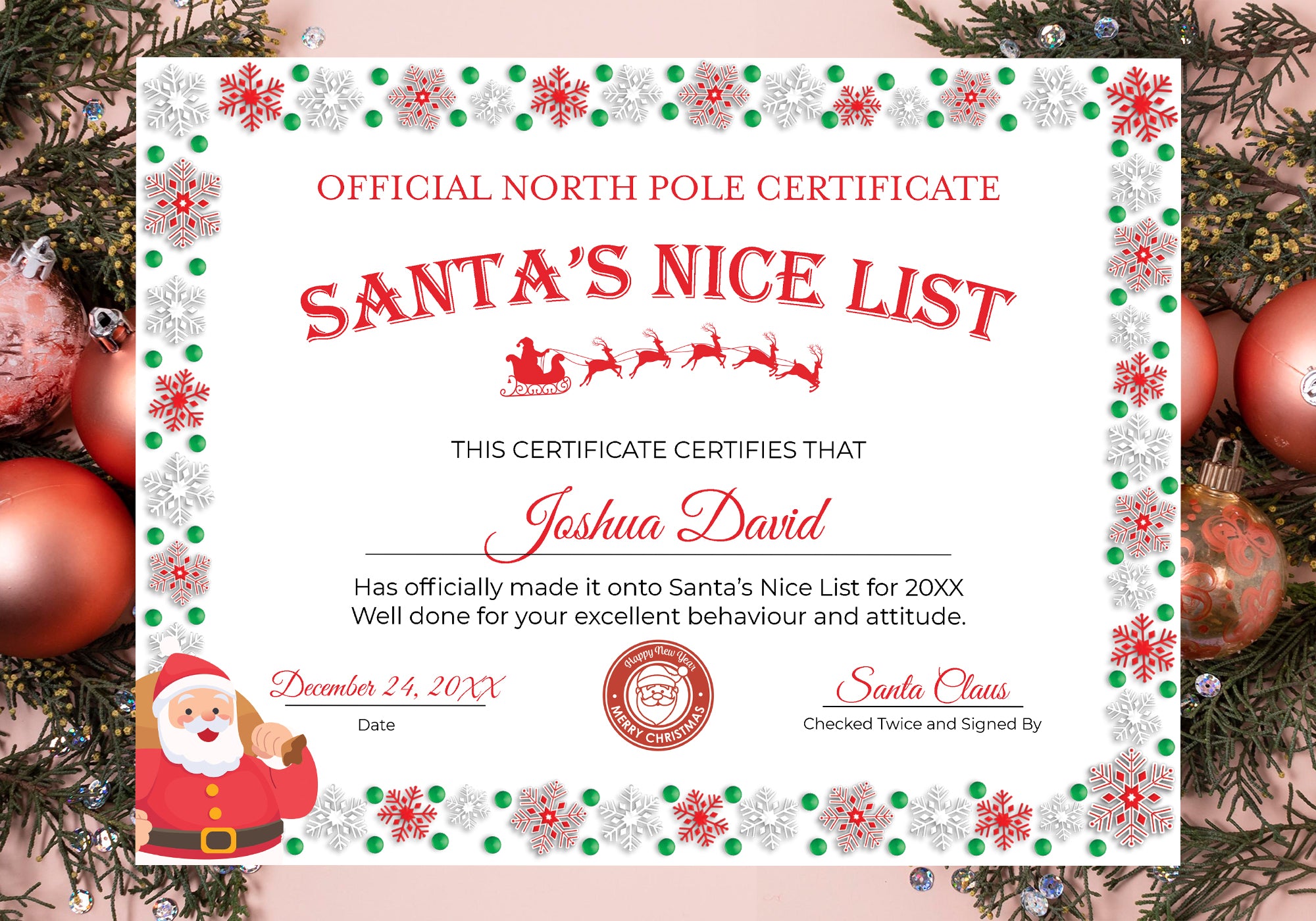 Editable Christmas Nice List Certificate Template — Posh Park