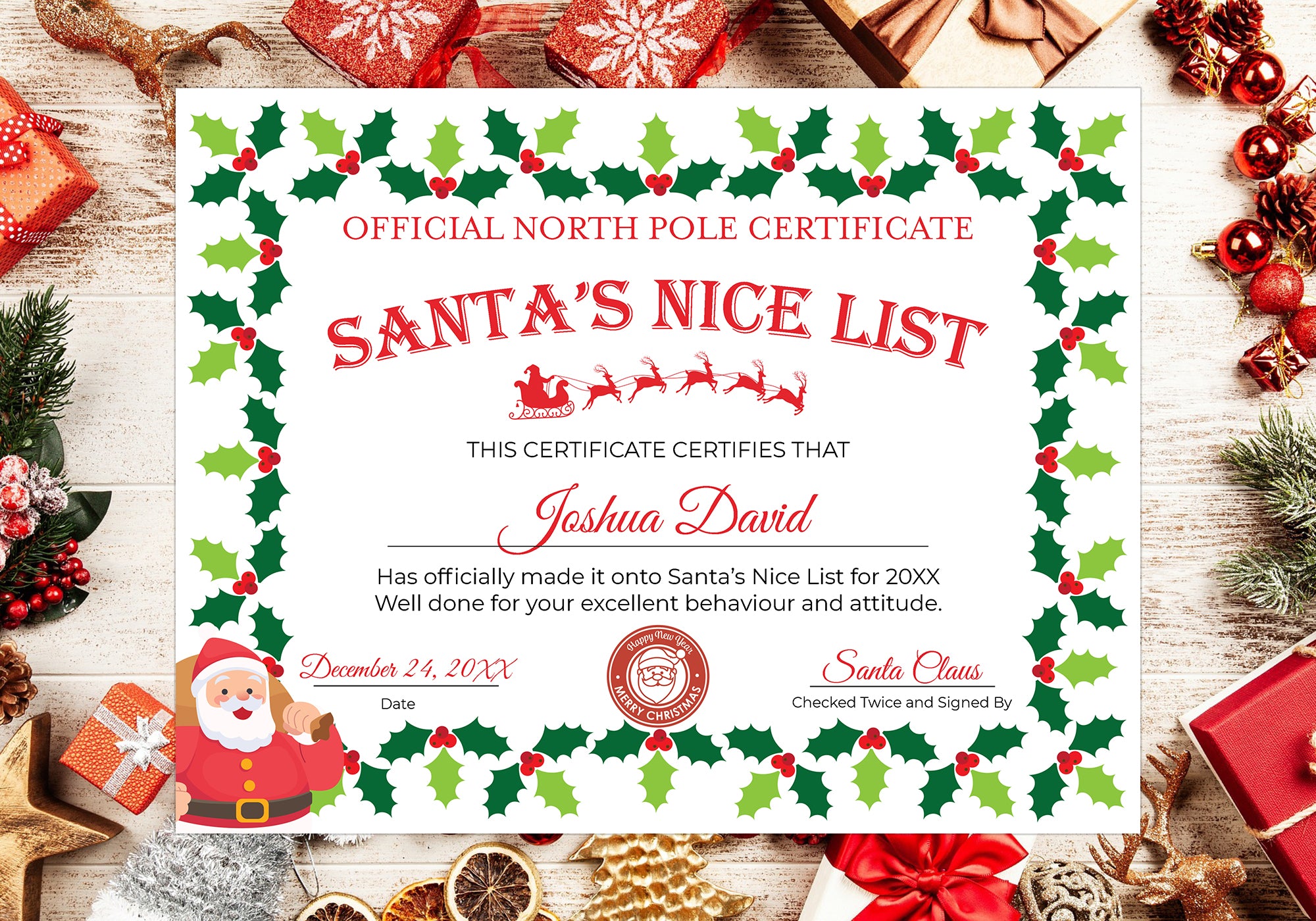 Editable & Printable Santa Nice List Christmas Certificate Templates ...