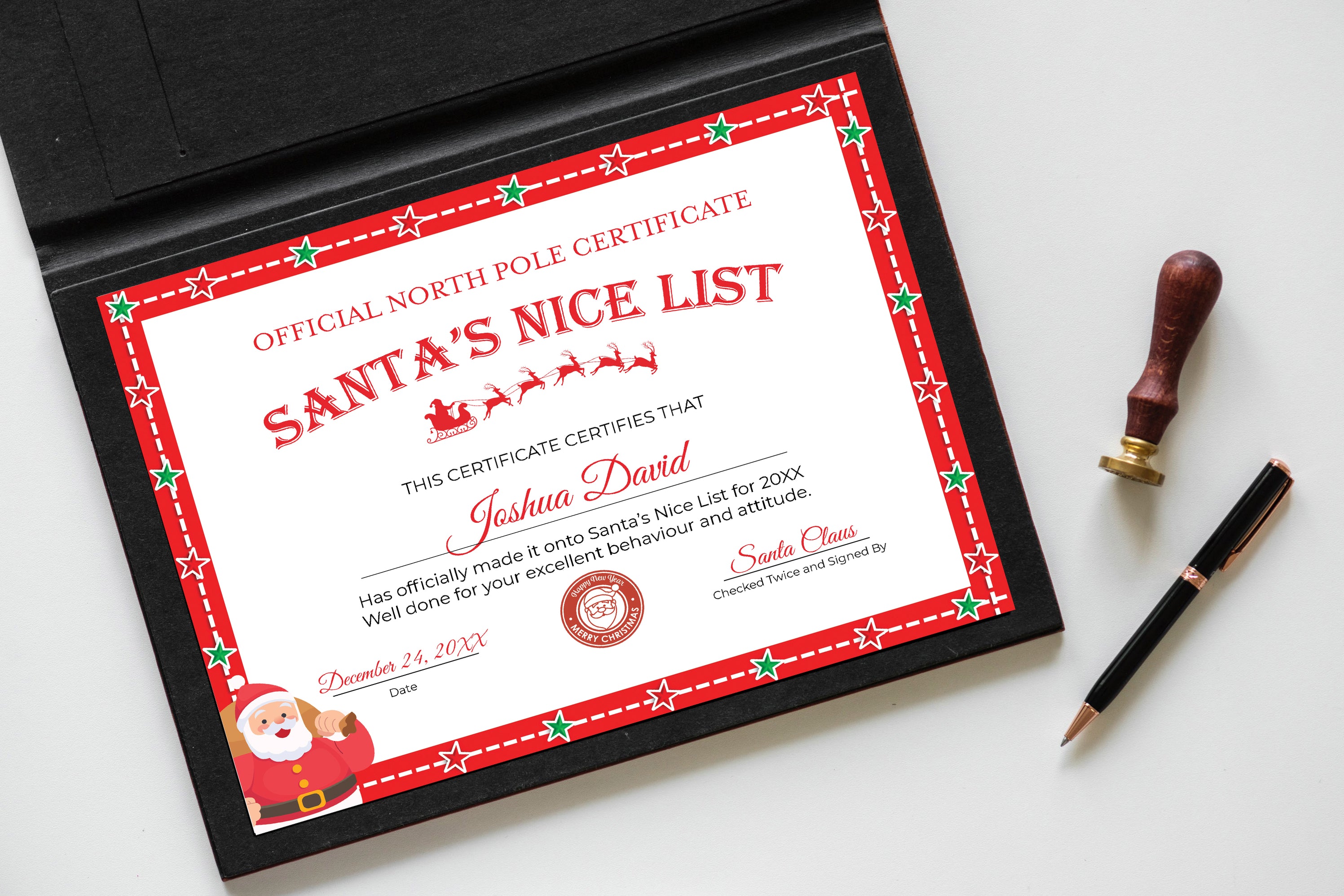 Festive Red Christmas Nice List Certificate Template — Posh Park