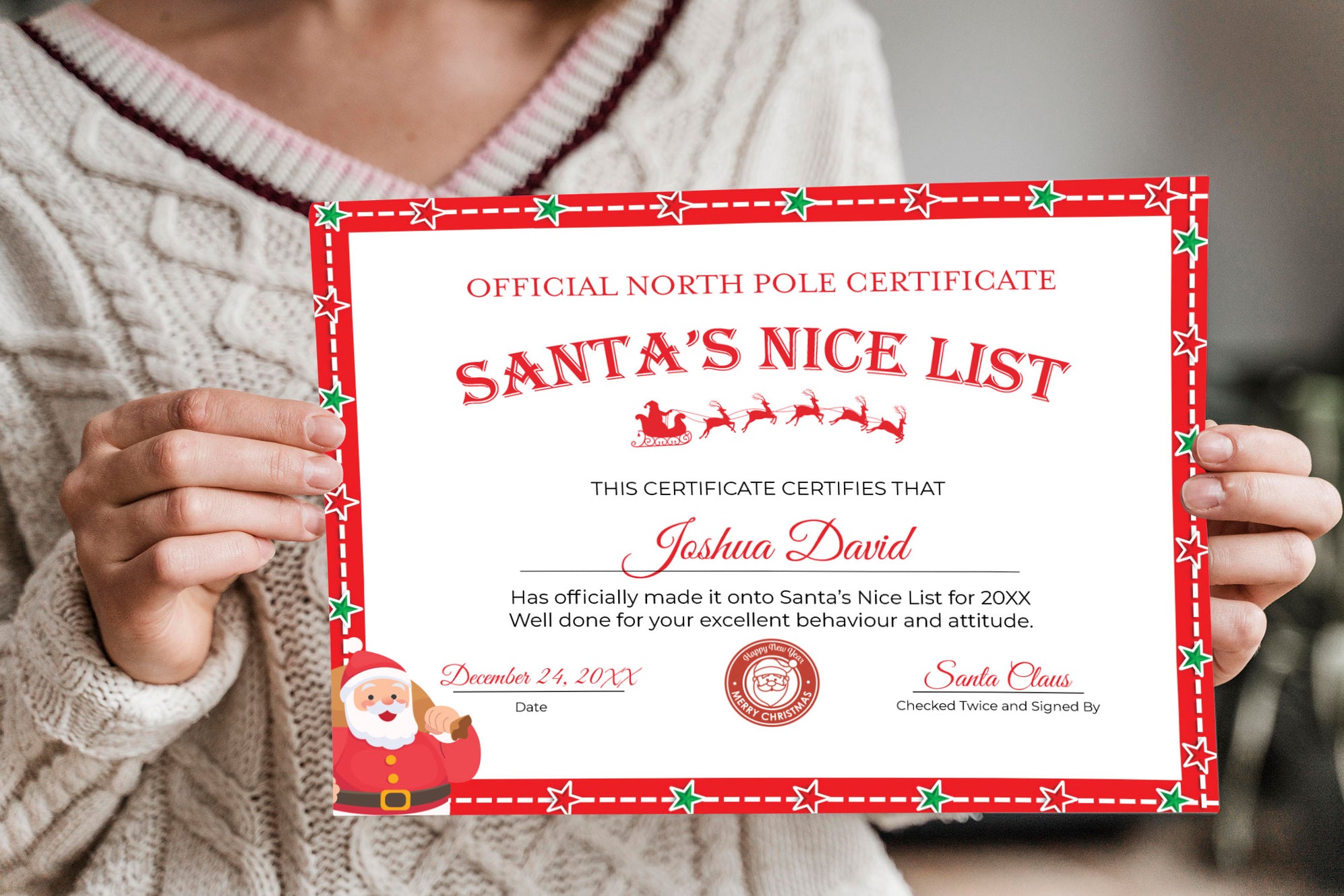 Festive Red Christmas Nice List Certificate Template — Posh Park