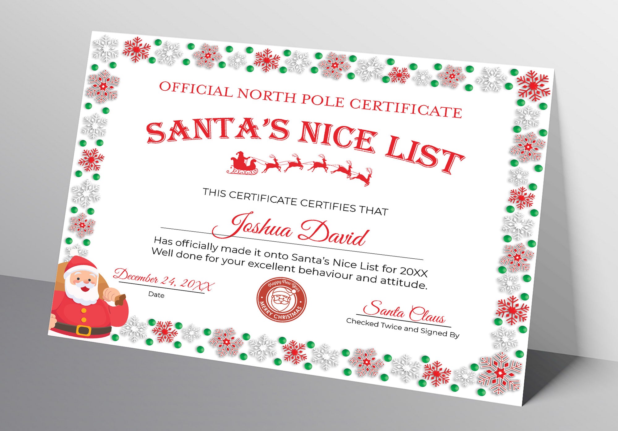 Editable Christmas Nice List Certificate Template — Posh Park