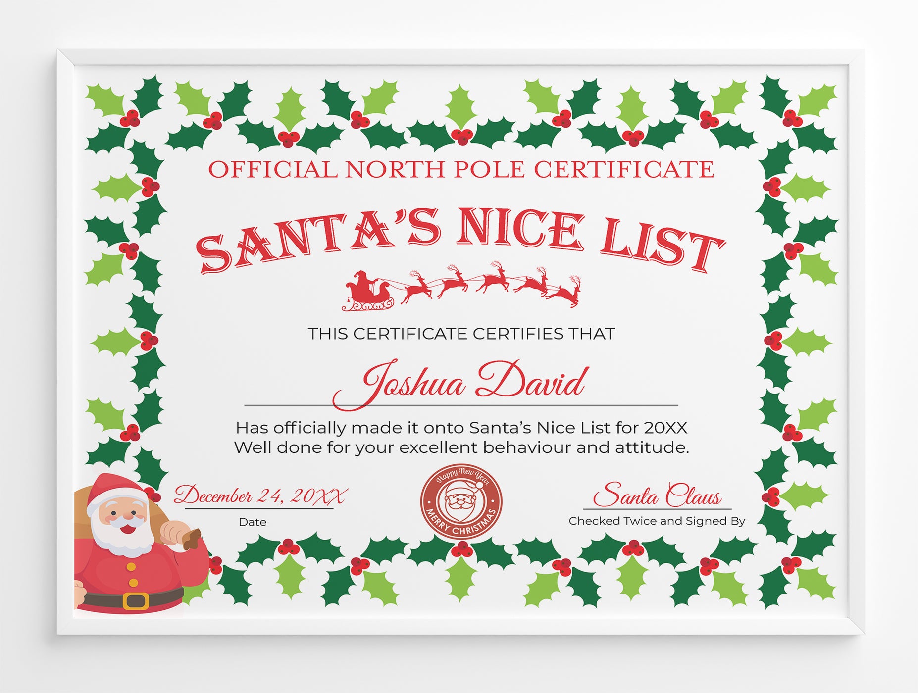 Editable & Printable Santa Nice List Christmas Certificate Templates ...