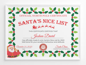 Editable & Printable Santa Nice List Christmas Certificate Templates ...
