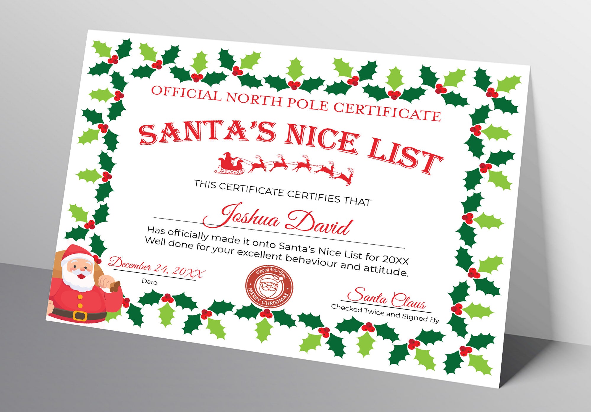 Editable & Printable Santa Nice List Christmas Certificate Templates ...