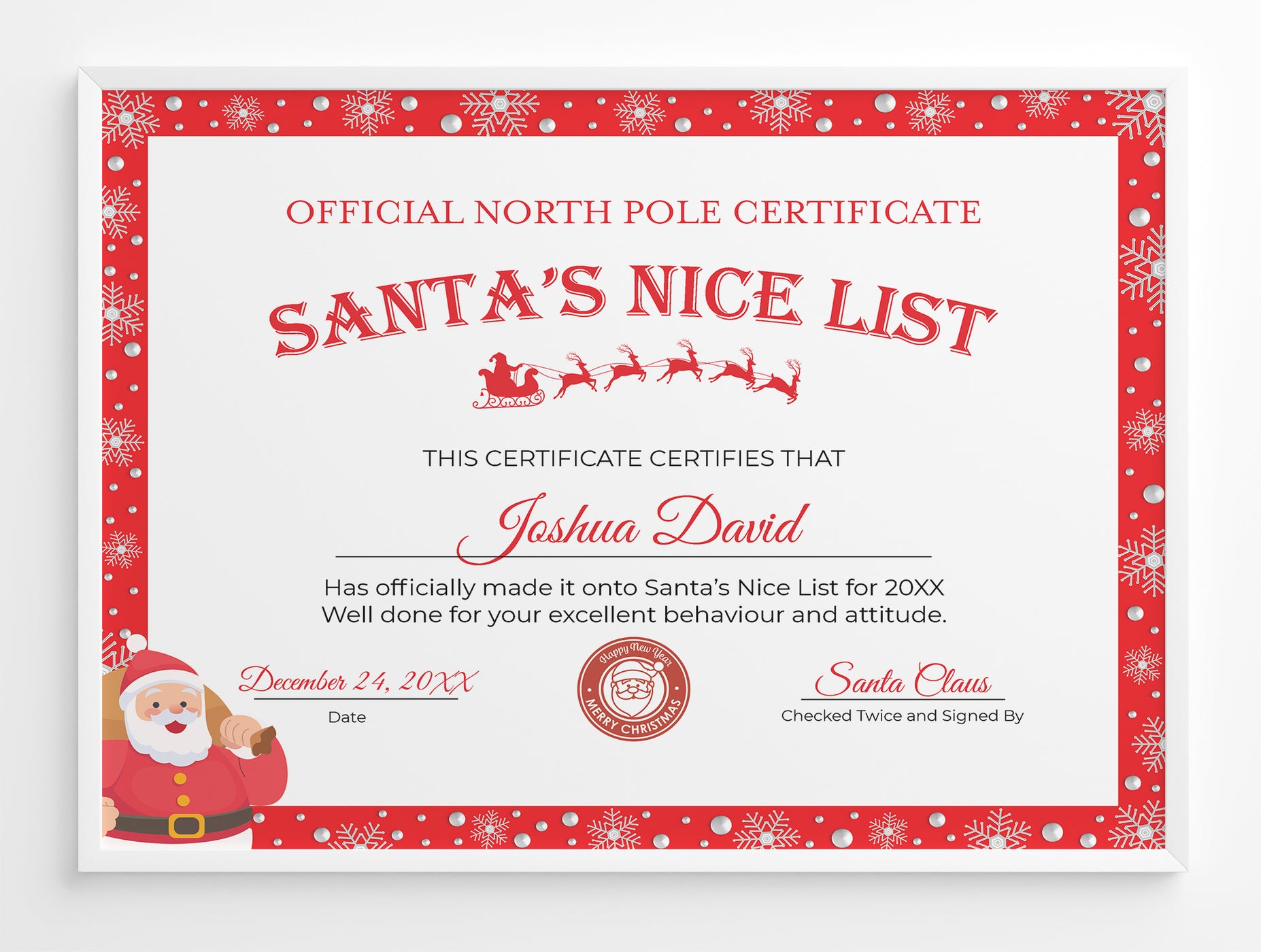 Custom Red White Christmas Nice List Certificate — Posh Park