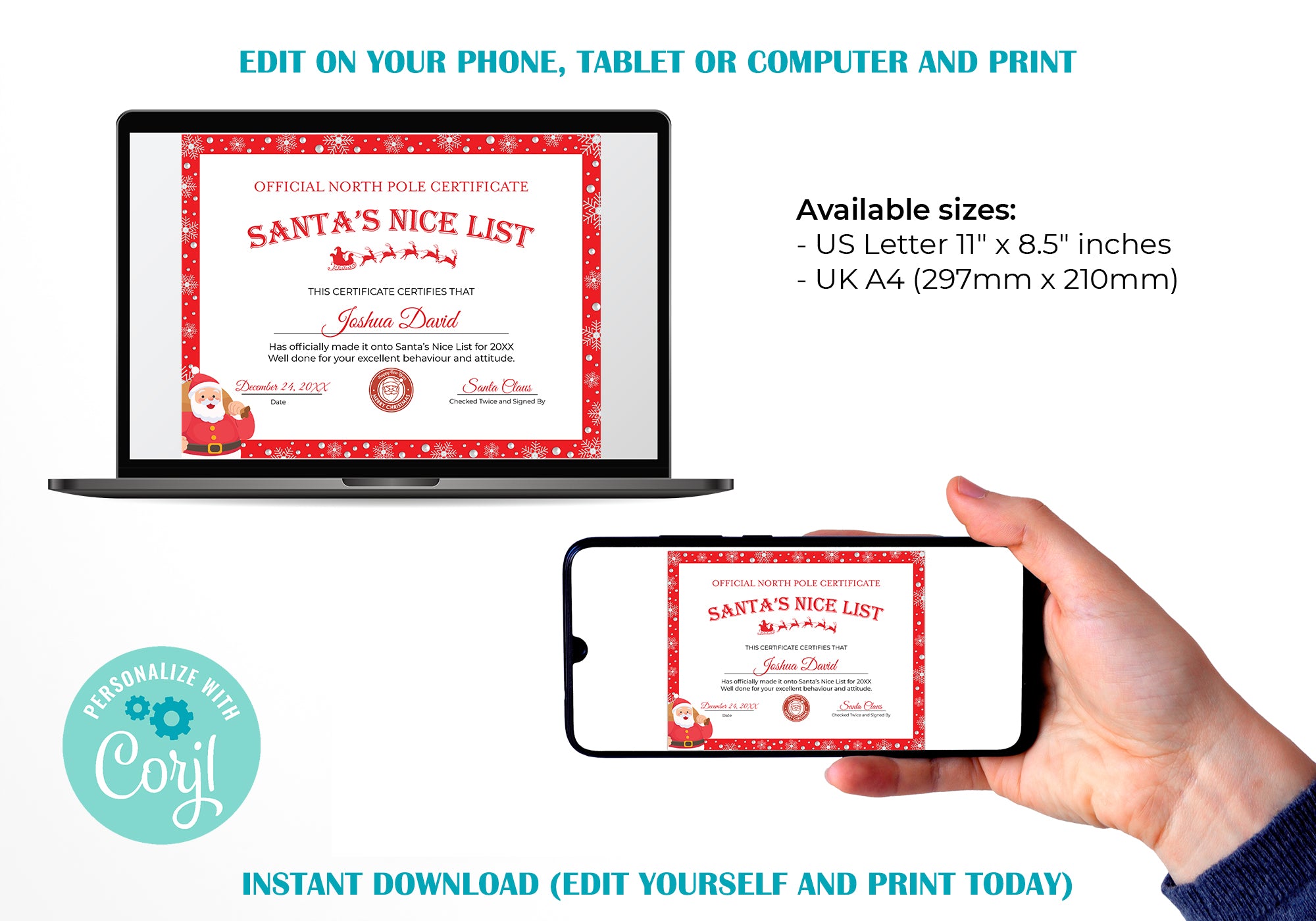 Custom Red White Christmas Nice List Certificate — Posh Park